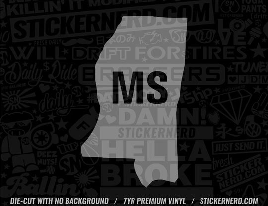 Mississippi MS Sticker - State Outline Stickers - Car Window Decals ...